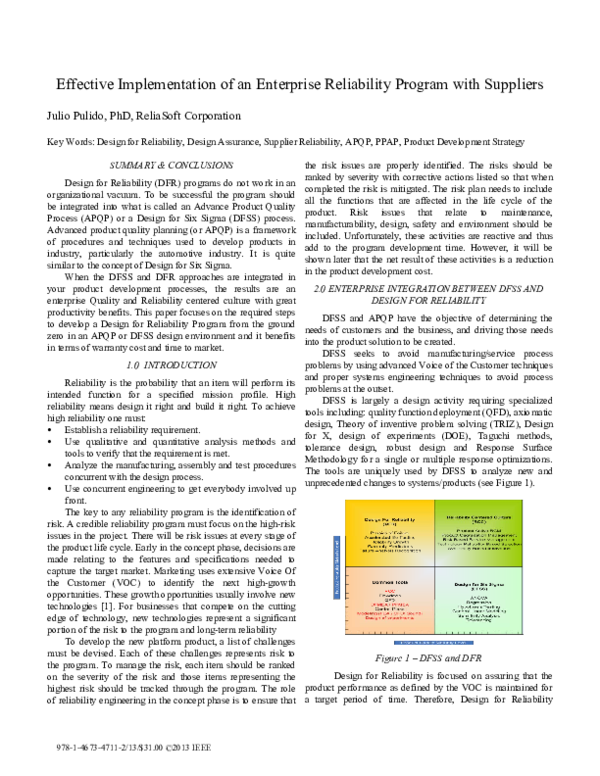 (PDF) Effective implementation of an enterprise reliability program ...