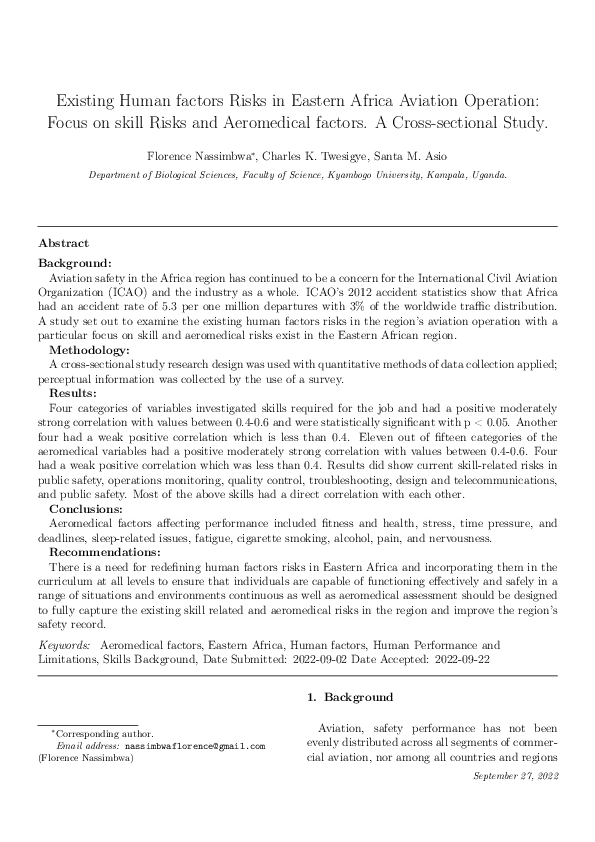 (PDF) Existing human factors risks in Eastern Africa aviation operation ...