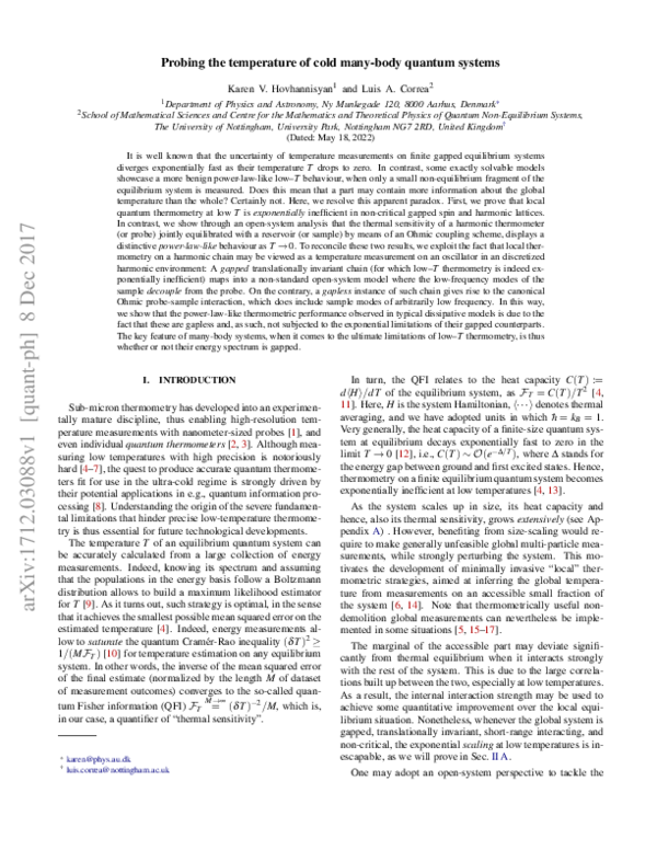 (PDF) Probing the temperature of cold many-body quantum systems