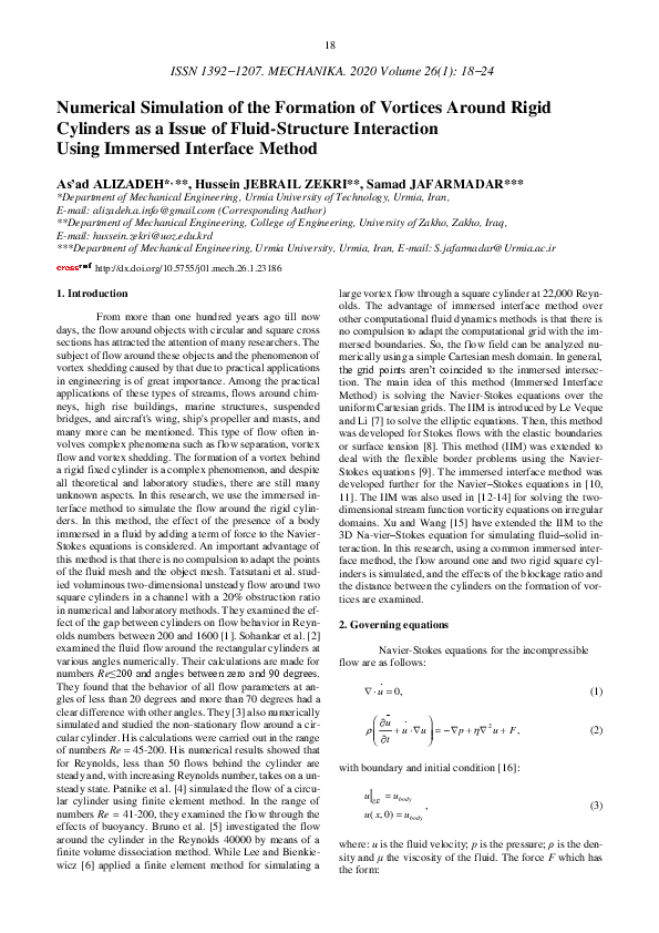 Pdf Numerical Simulation Of The Formation Of Vortices Around Rigid