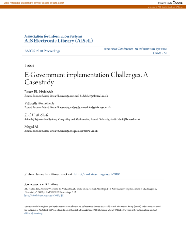 (PDF) E-Government implementation Challenges: A Case study