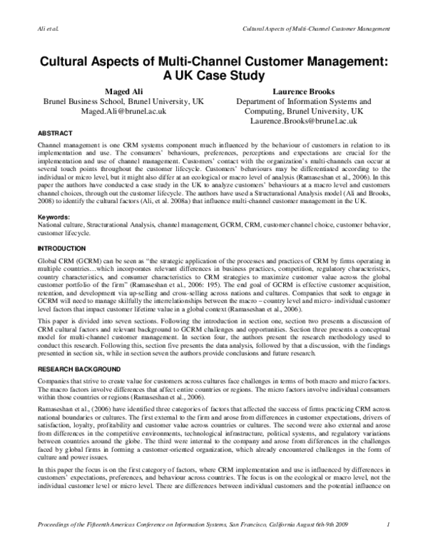 (PDF) Cultual Aspects of Multi-Channel Customer Management: A UK Case Study