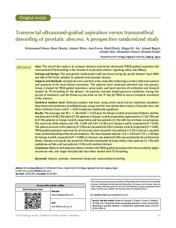 (PDF) Transrectal ultrasound-guided aspiration versus transurethral ...