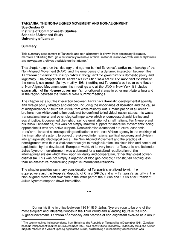 (PDF) TANZANIA, THE NON-ALIGNED MOVEMENT AND NON-ALIGNMENT