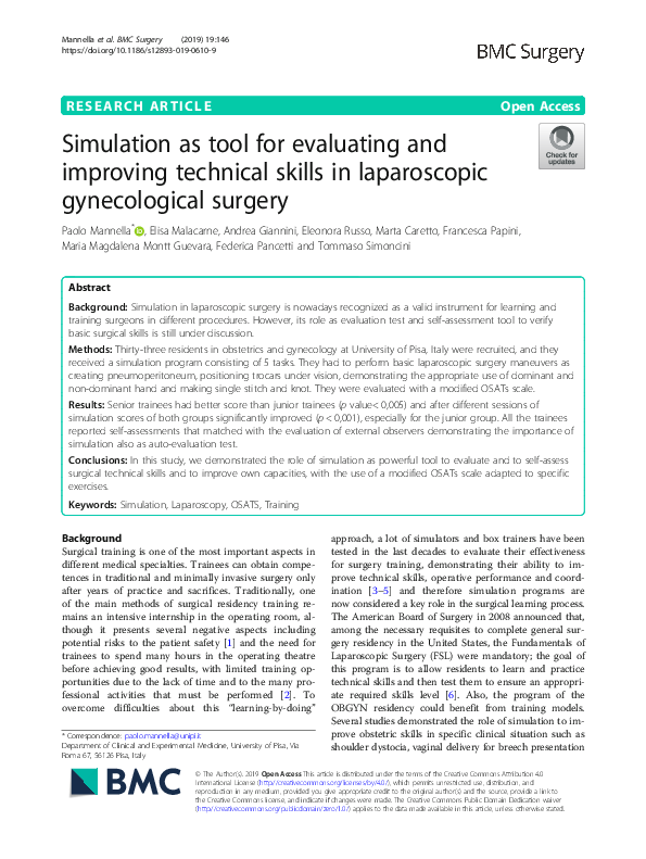 (PDF) Simulation as tool for evaluating and improving technical skills in laparoscopic ...
