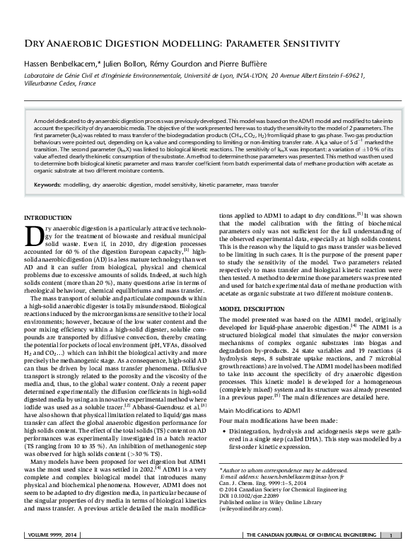 (PDF) Dry anaerobic digestion modelling: Parameter sensitivity