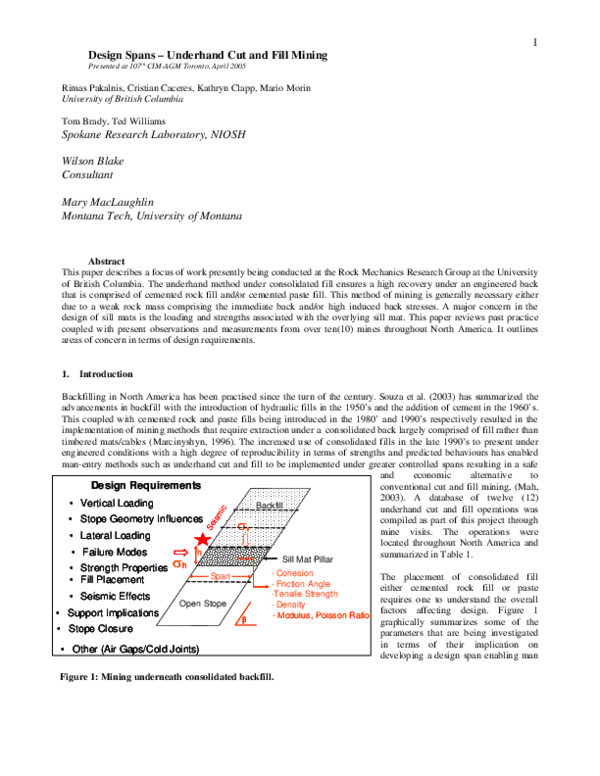 (PDF) Design spans underhand cut-and-fill mining