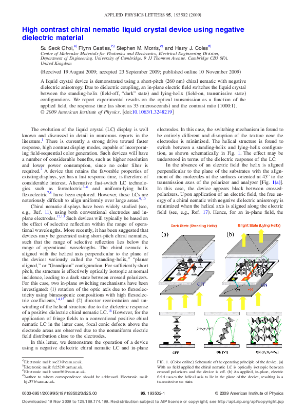 (PDF) High contrast chiral nematic liquid crystal device using negative dielectric material