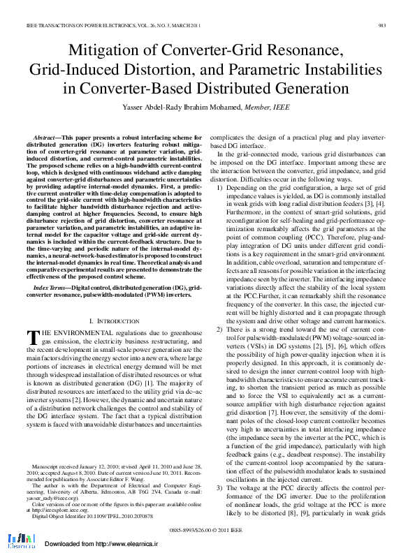 (PDF) Mitigation of Converter-Grid Resonance, Grid-Induced Distortion, and Parametric ...