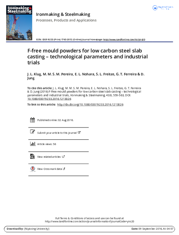 (PDF) F-free mould powders for low carbon steel slab casting ...