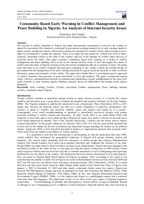 (PDF) Community Based Early Warning in Conflict Management and Peace ...