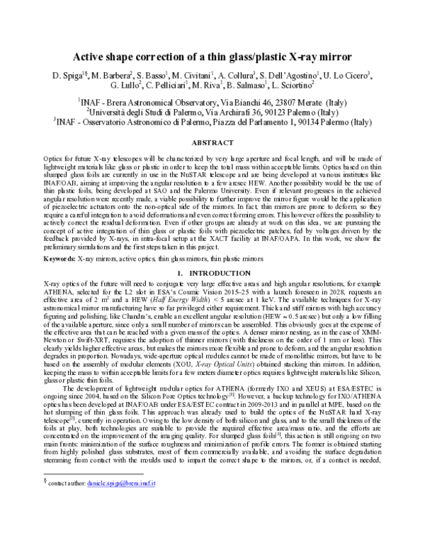 (PDF) Active shape correction of a thin glass/plastic x-ray mirror