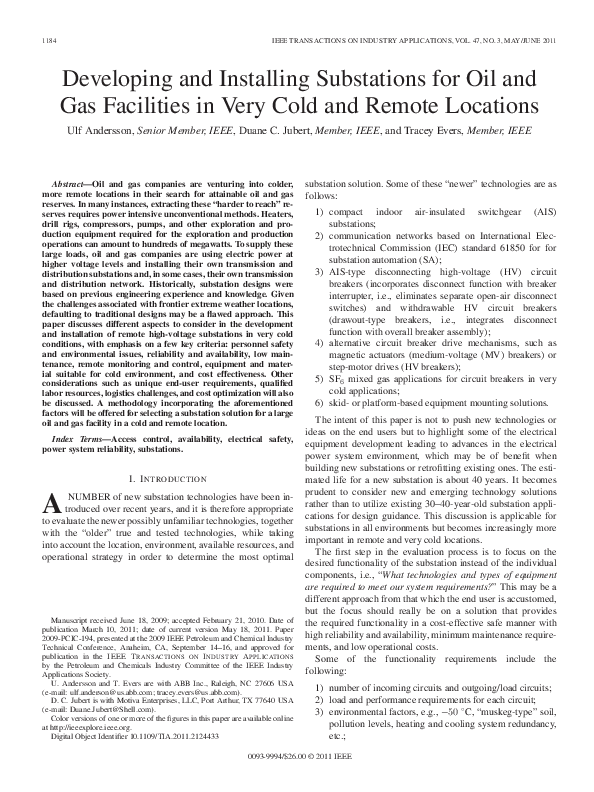 (PDF) Developing and Installing Substations for Oil and Gas Facilities ...