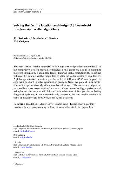 (PDF) Solving the facility location and design (1∣1)-centroid problem via parallel algorithms