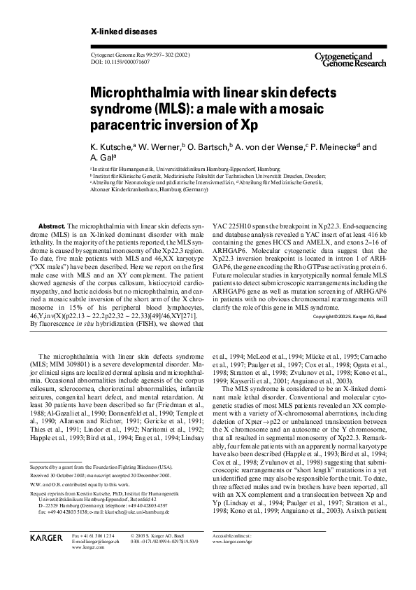 (PDF) Microphthalmia with linear skin defects syndrome (MLS): a male ...