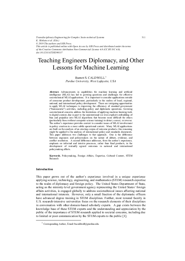 (PDF) Teaching Engineers Diplomacy, and Other Lessons for Machine Learning