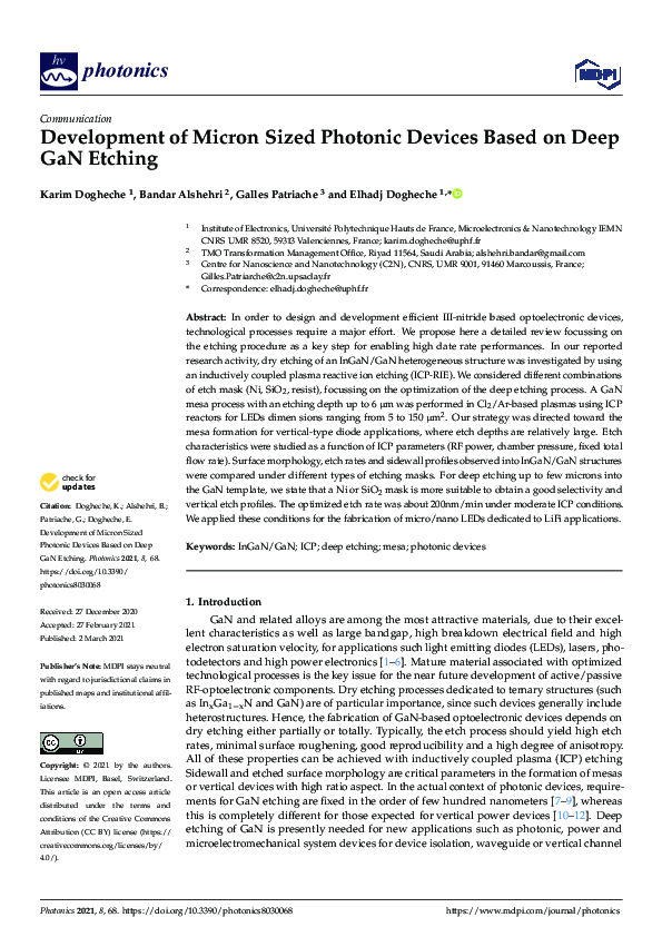 (PDF) Development of Micron Sized Photonic Devices Based on Deep GaN ...