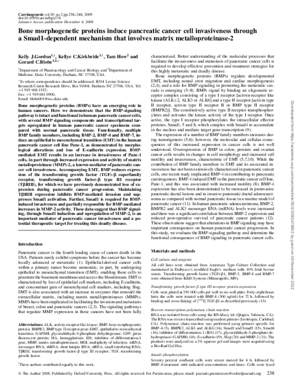 (PDF) Bone morphogenetic proteins induce pancreatic cancer cell ...