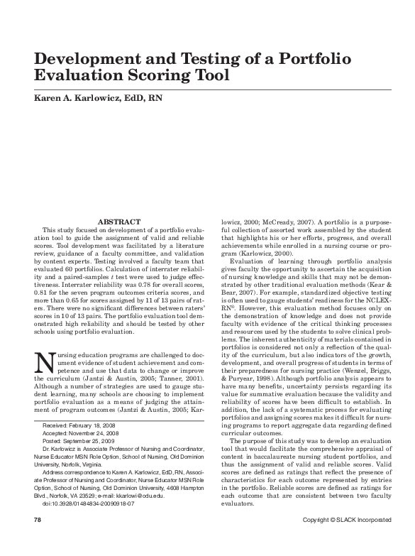 (PDF) Reliable Portfolio Evaluation Tool: Development and Testing