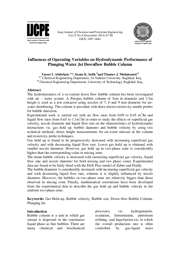 Pdf Influences Of Operating Variables On Hydrodynamic Performance Of