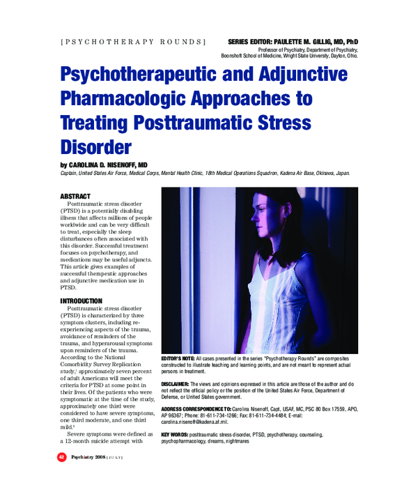 Pdf Psychotherapeutic And Adjunctive Pharmacologic Approaches To