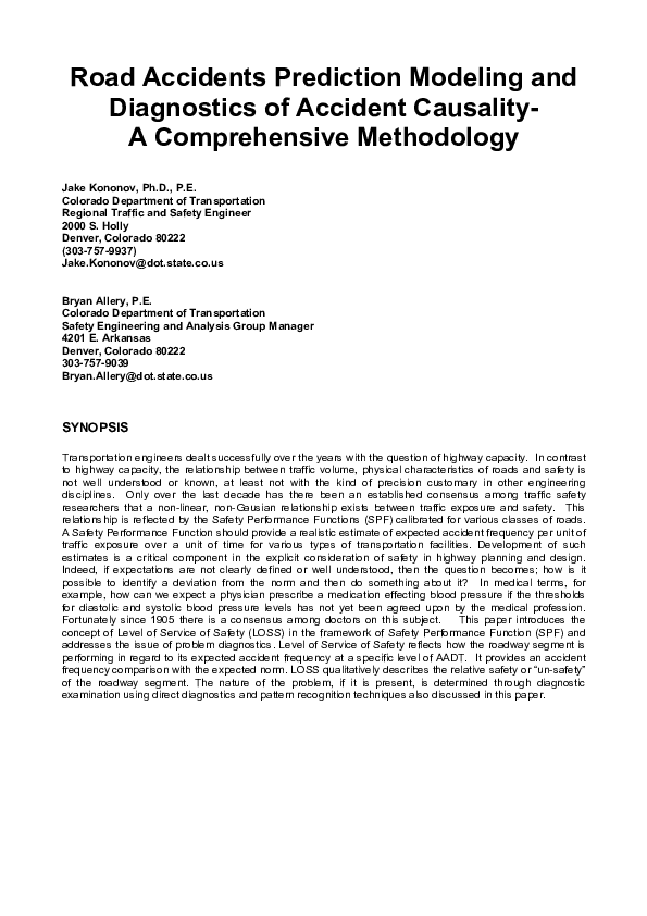 (PDF) Road Accidents Prediction Modeling and Diagnostics of Accident ...