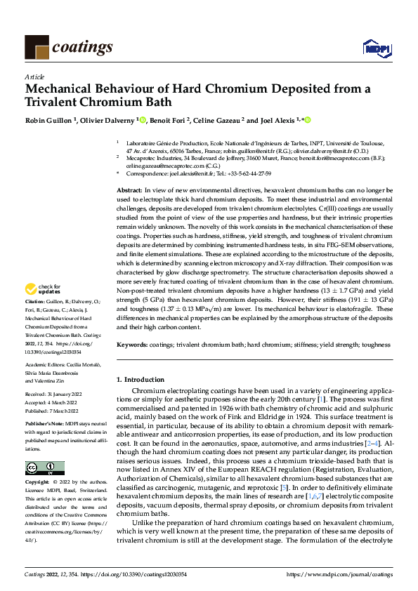 (PDF) Mechanical Behaviour of Hard Chromium Deposited from a Trivalent ...