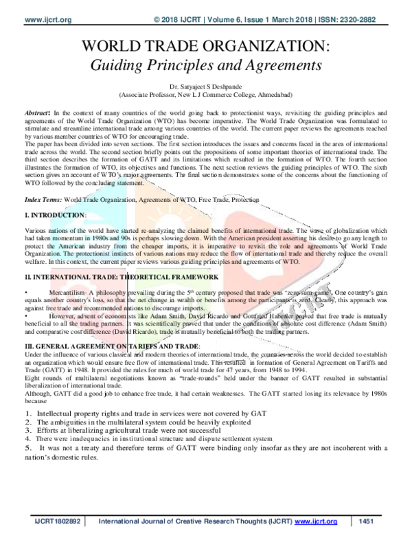 (PDF) World Trade Organization: Guiding Principles and Agreements