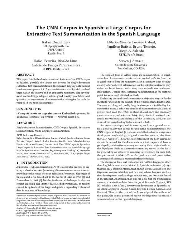 (PDF) The CNN-Corpus in Spanish: a Large Corpus for Extractive Text Summarization in the Spanish ...