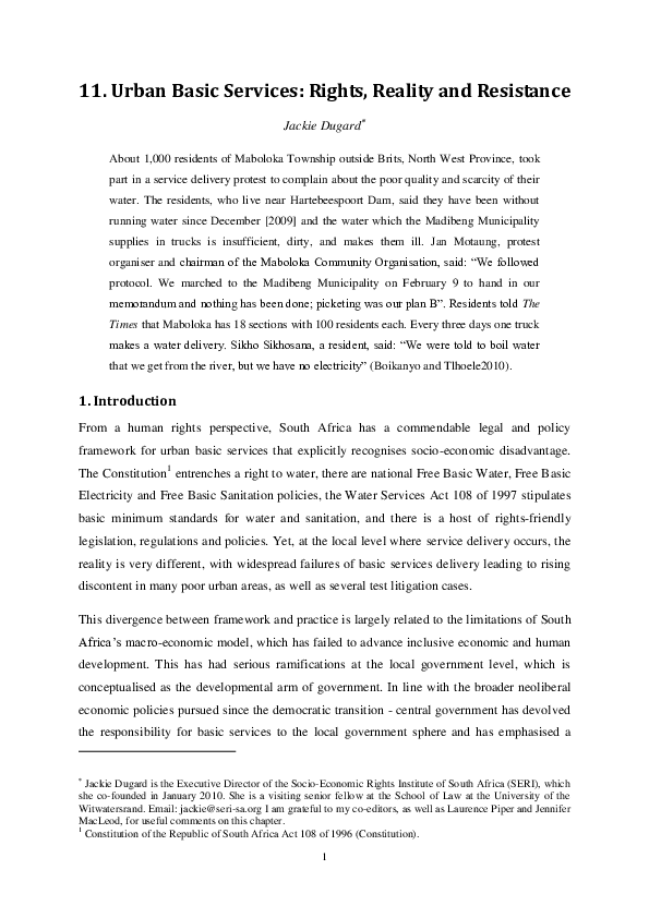 (PDF) Urban Basic Services : Rights , Reality and Resistance