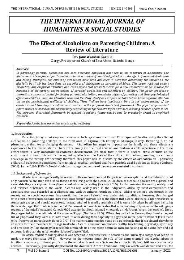 (PDF) The Effect of Alcoholism on Parenting Children: A Review of ...