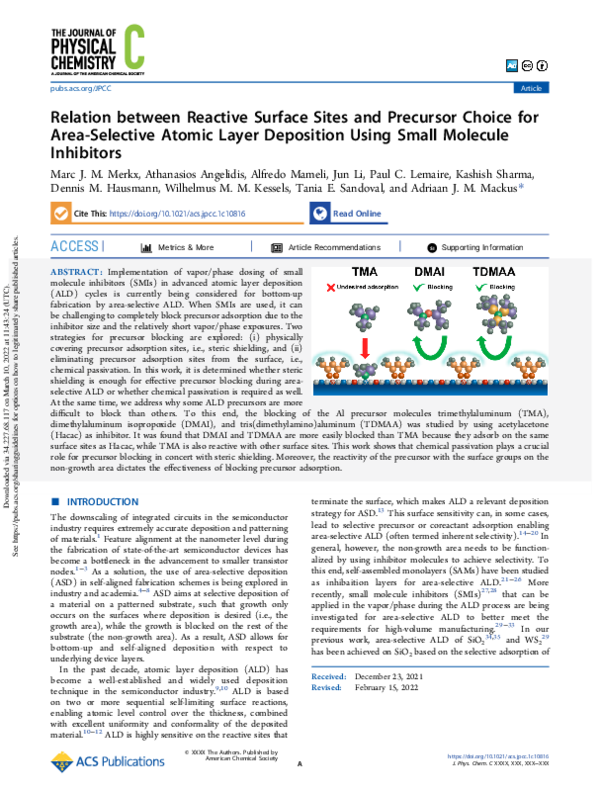 (PDF) Relation between Reactive Surface Sites and Precursor Choice for ...