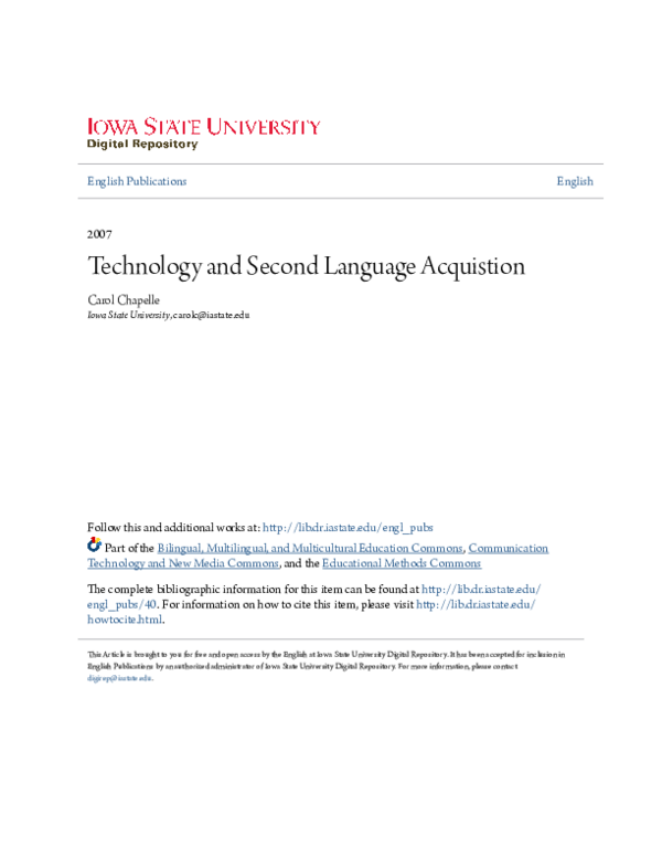 Pdf Technology And Second Language Acquisition