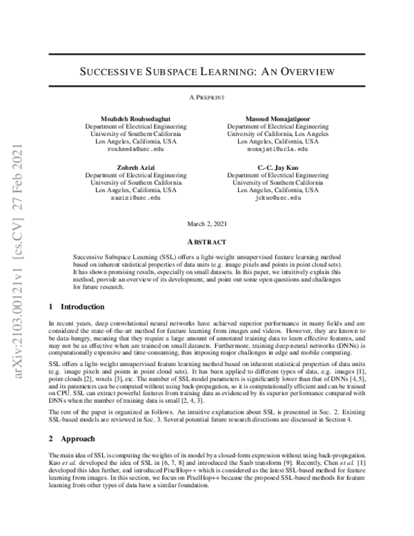 (PDF) Successive Subspace Learning: An Overview