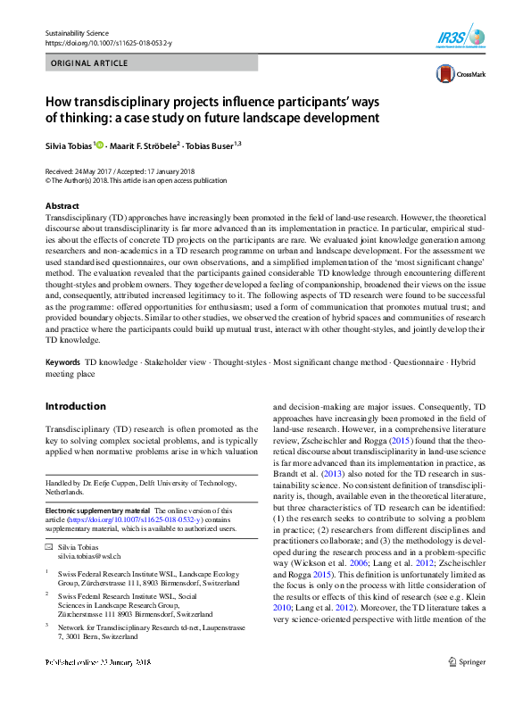 (PDF) How transdisciplinary projects influence participants’ ways of ...