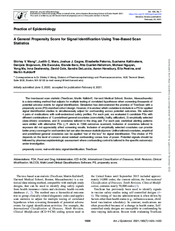 (PDF) A General Propensity Score for Signal Identification Using Tree-Based Scan Statistics