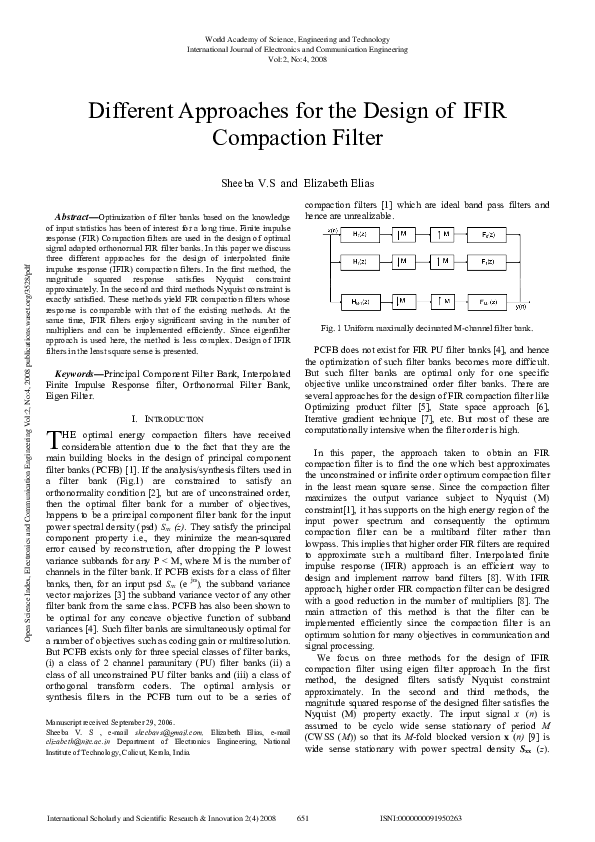 (PDF) Different Approaches For The Design Of Ifir Compaction Filter