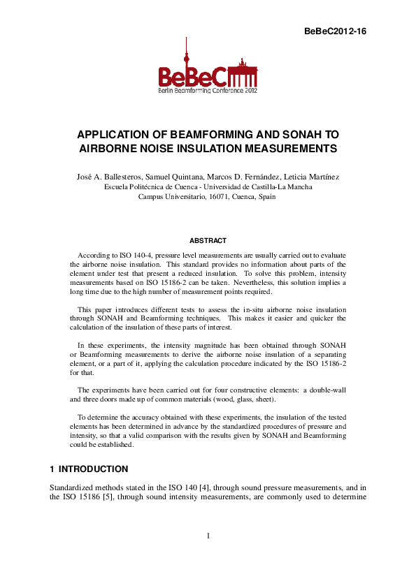 (PDF) Application of Beamforming and Sonah to Airborne Noise Insulation ...