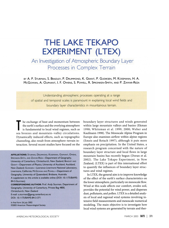 (PDF) The Lake Tekapo Experiment (LTEX): An Investigation of ...