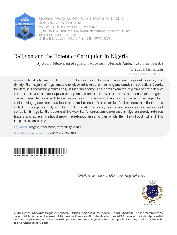 (PDF) Religion and the Extent of Corruption in Nigeria