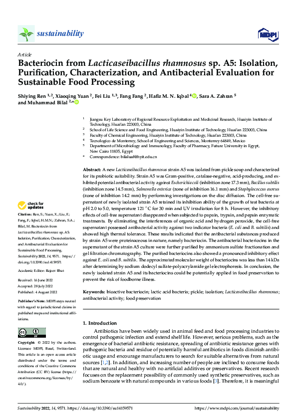 Pdf Bacteriocin From Lacticaseibacillus Rhamnosus Sp A5 Isolation Purification
