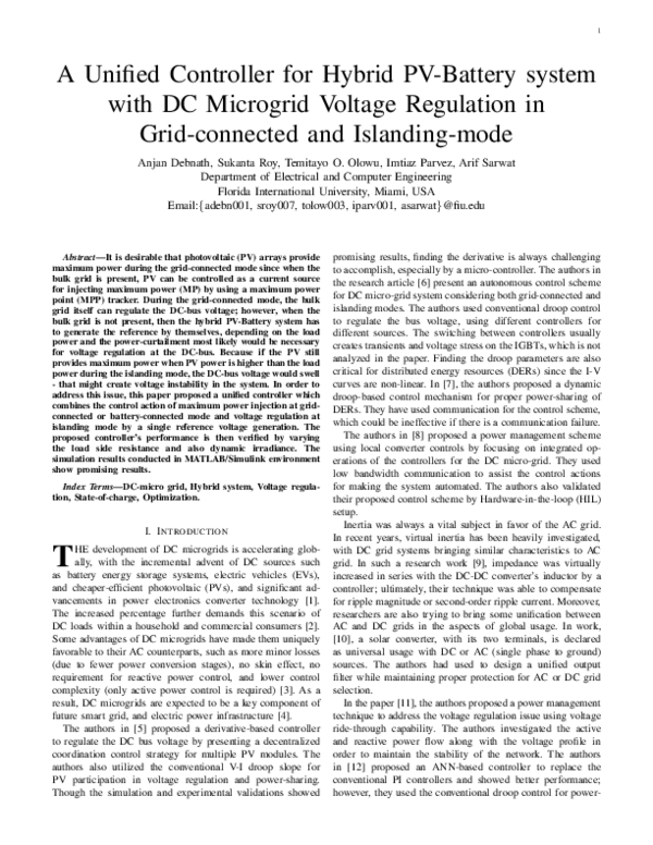 (PDF) A Unified Controller for Hybrid PV-Battery system with DC Microgrid Voltage Regulation in ...