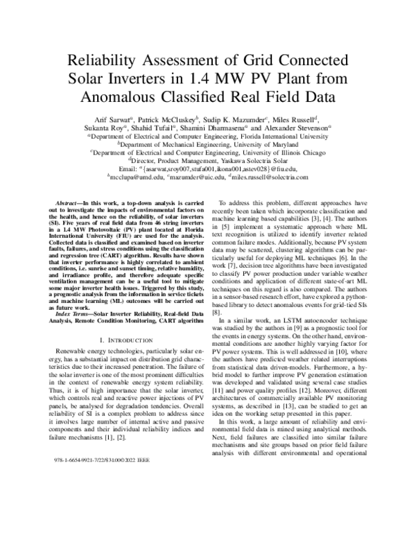 (PDF) Reliability Assessment of Grid Connected Solar Inverters in 1.4 ...