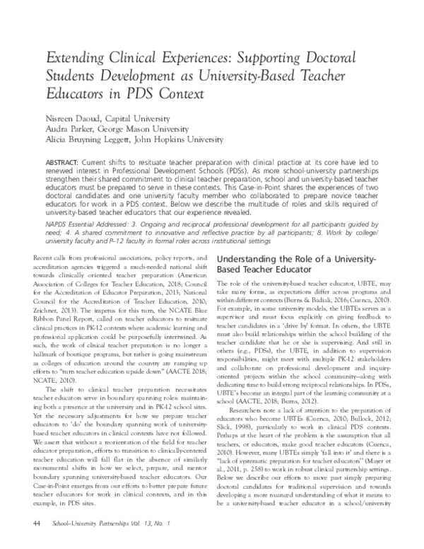 (PDF) Extending Clinical Experiences: Supporting Doctoral Students Development as University ...
