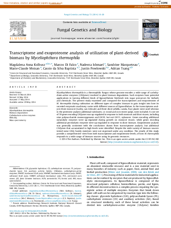 (PDF) Transcriptome and exoproteome analysis of utilization of plant ...