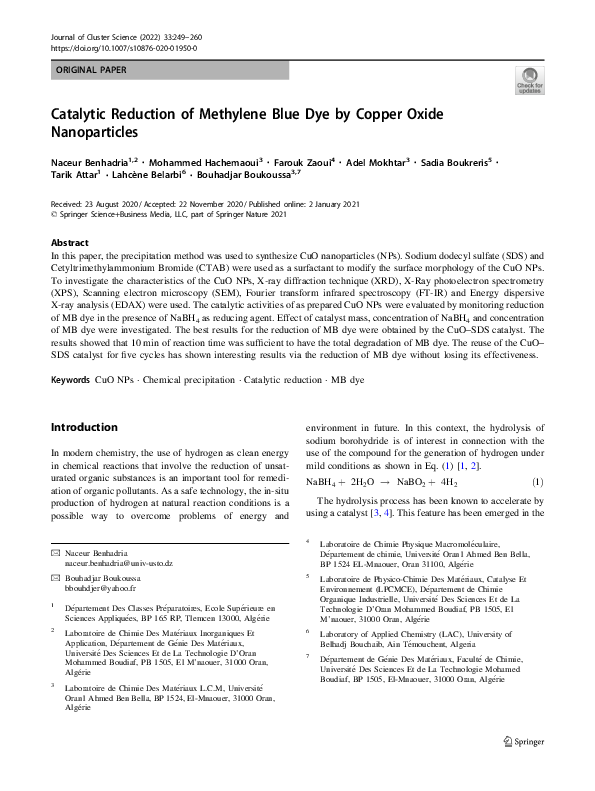 (PDF) Catalytic Reduction of Methylene Blue Dye by Copper Oxide Nanoparticles