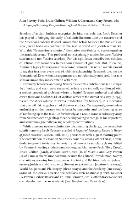 (PDF) A Legacy of Learning: Essays in Honor of Jacob Neusner, written ...