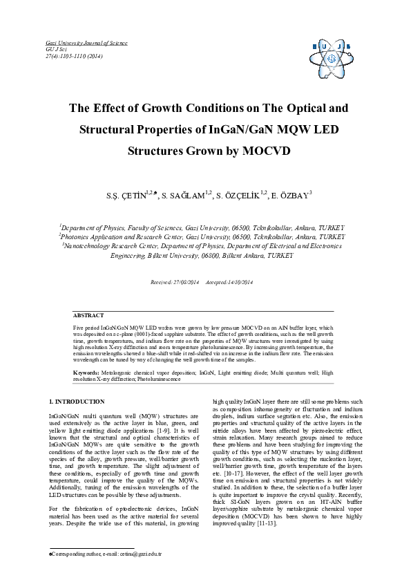 (PDF) The Effect of Growth Conditions on The Optical and Structural Properties of InGaN/GaN MQW ...
