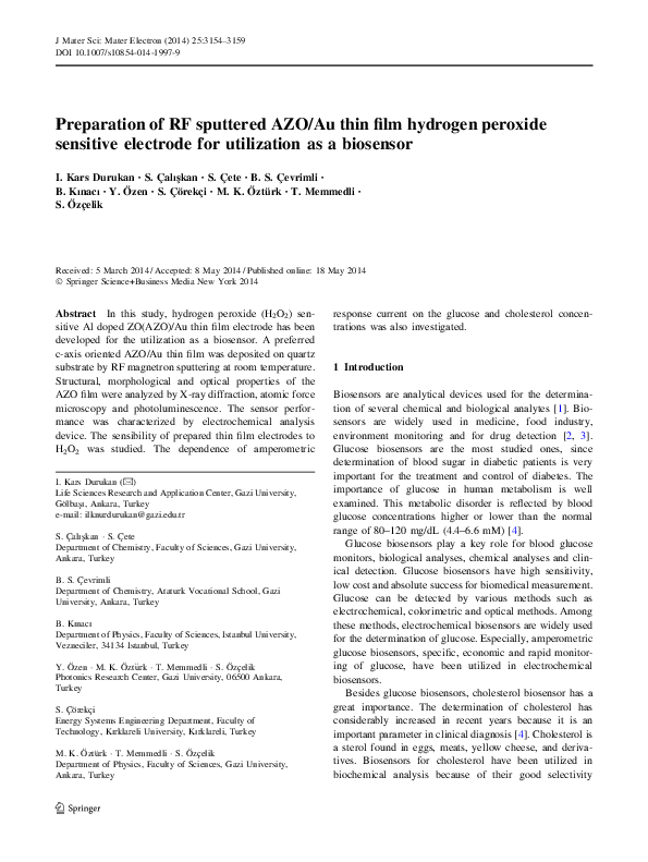 (PDF) Preparation of RF sputtered AZO/Au thin film hydrogen peroxide ...