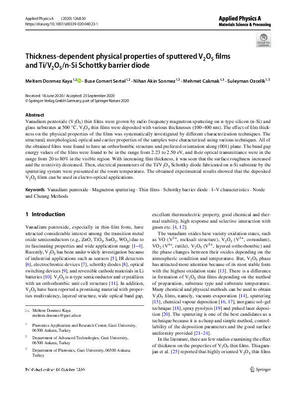 (PDF) Thickness-dependent physical properties of sputtered V2O5 films ...